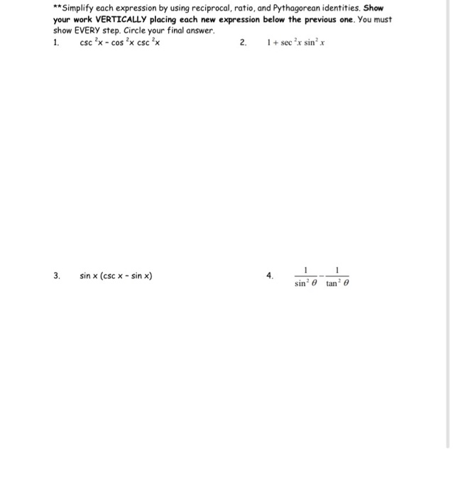 Solved **Simplify each expression by using reciprocal, | Chegg.com