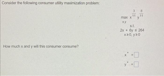 Solved Consider the following consumer utility maximization | Chegg.com