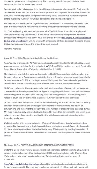 Solved Tim Cook Stumbles at His Specialty. Shipping Apple | Chegg.com