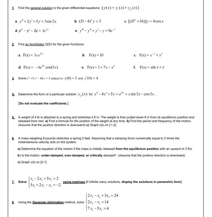 Solved 1 Find The General Solution To The Given
