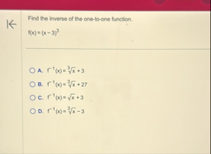 Solved Find the inverse of the one-to-one | Chegg.com