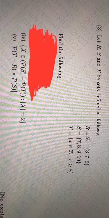 Solved (3) Let R,S and T be sets defined as follows. | Chegg.com