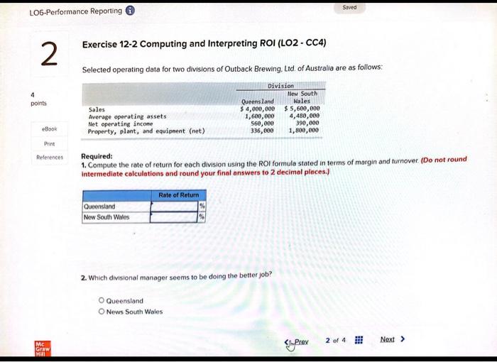 Solved Exercise 12-2 Computing and Interpreting ROI (LO2 - | Chegg.com