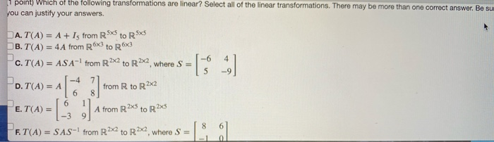 Solved 11 point) Which of the following transformations are | Chegg.com