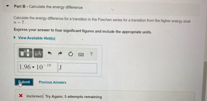 Solved Part B - Calculate the energy difference Calculate | Chegg.com