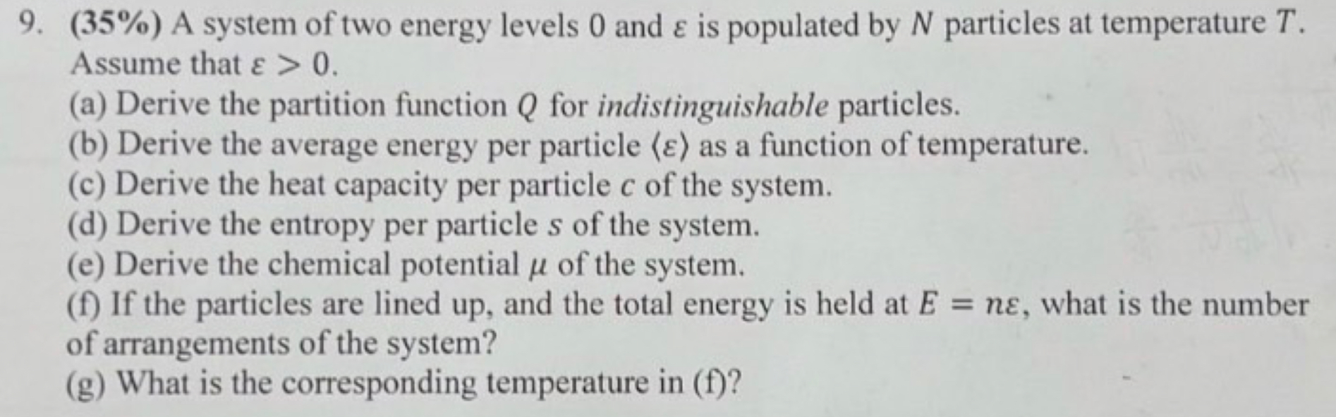 Solved (35%) ﻿A system of two energy levels 0 ﻿and ε ﻿is | Chegg.com