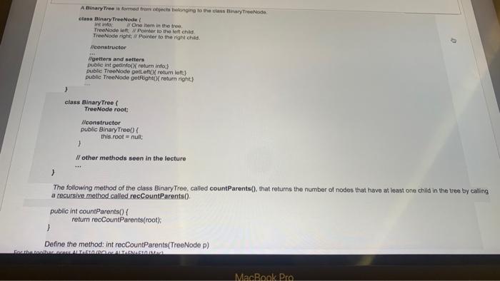 Solved A Binary Tree is formed fram objects belonging to the | Chegg.com
