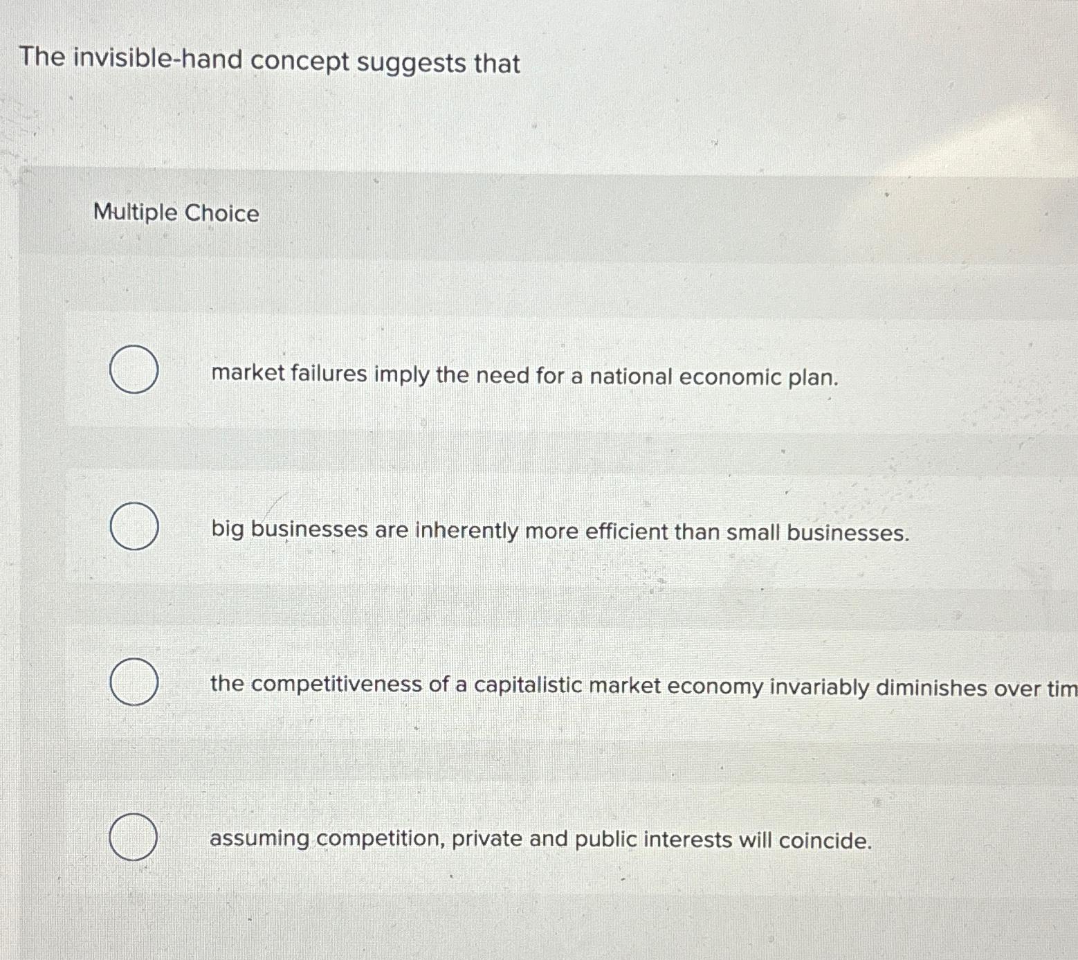 Solved The invisible-hand concept suggests thatMultiple | Chegg.com