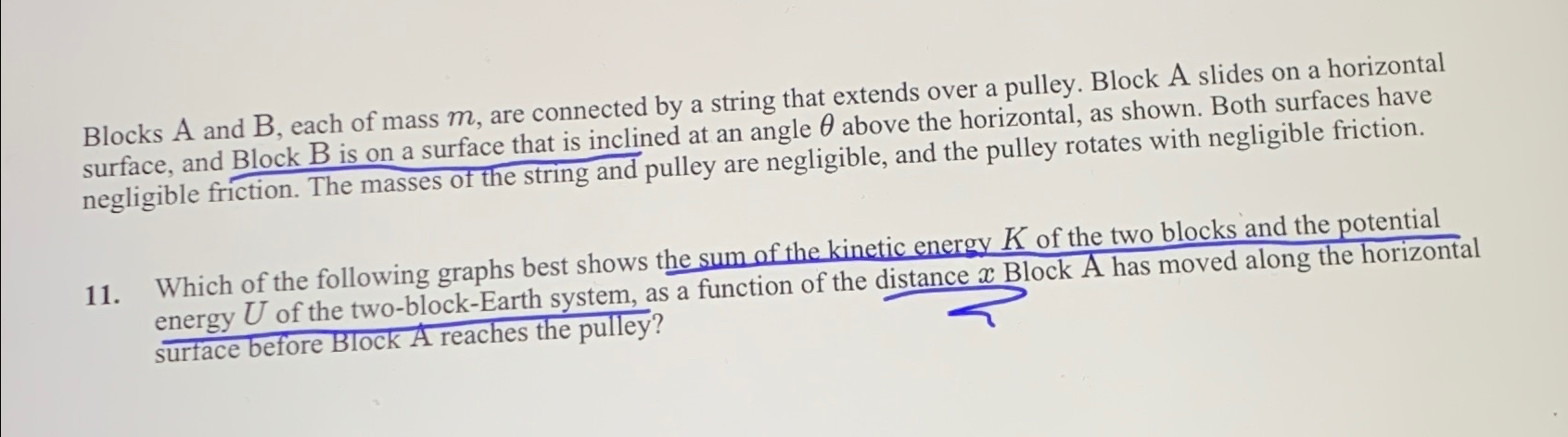 Solved Blocks A and B, ﻿each of mass m, ﻿are connected by a | Chegg.com