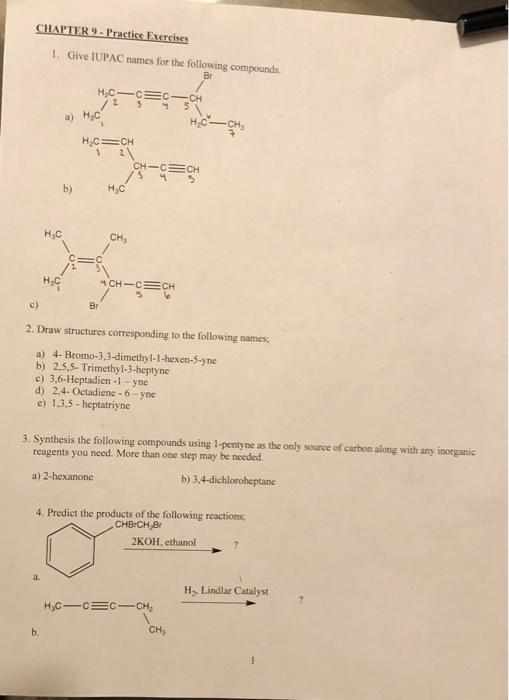 Solved 1. Give IUPAC names for the following compounds. b) | Chegg.com
