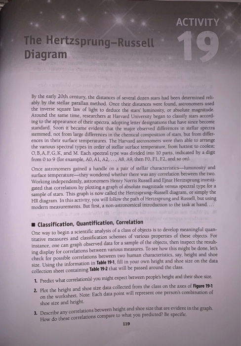 ACTIVITY The Hertzsprung-Russell Diagram 19 By the | Chegg.com