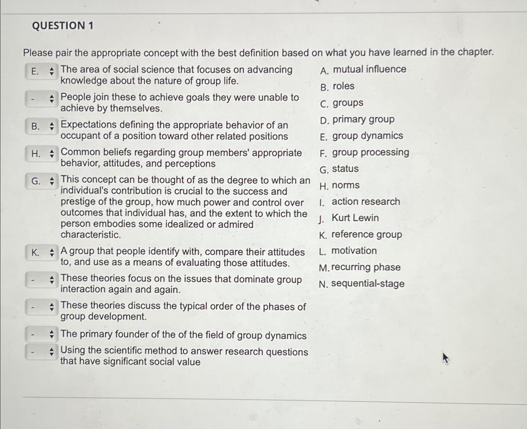 Solved QUESTION 1Please pair the appropriate concept with | Chegg.com