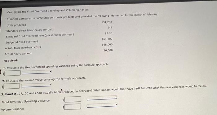 Solved Calculating the Fixed Overhead Spending and Volume | Chegg.com
