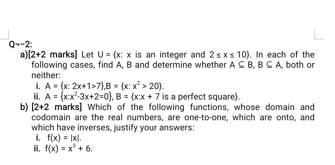 Solved > Q--2: a)[2+2 marks] Let U = {x: x is an integer and | Chegg.com