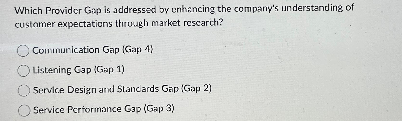 Solved Which Provider Gap is addressed by enhancing the | Chegg.com