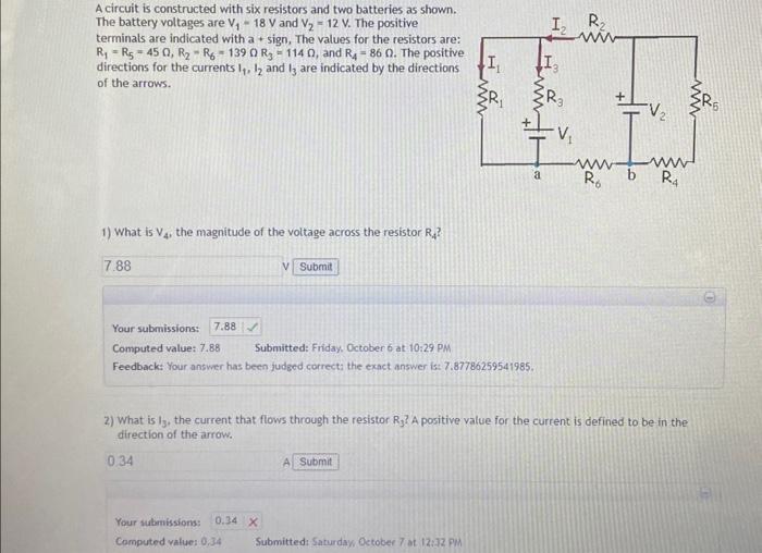 Solved A circuit is constructed with six resistors and two | Chegg.com