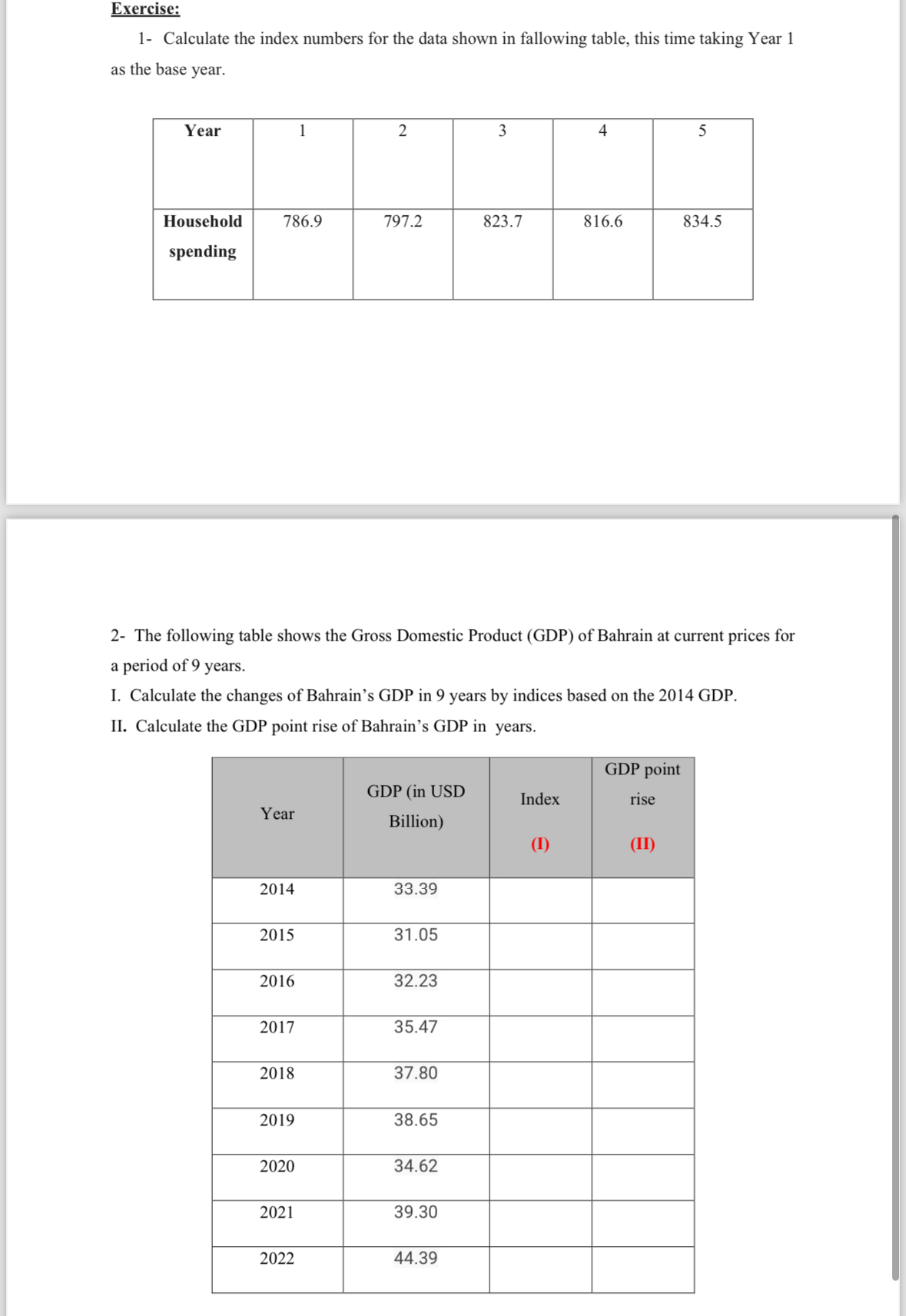 Solved Exercise: ﻿a) ﻿Calculate the index numbers for the | Chegg.com