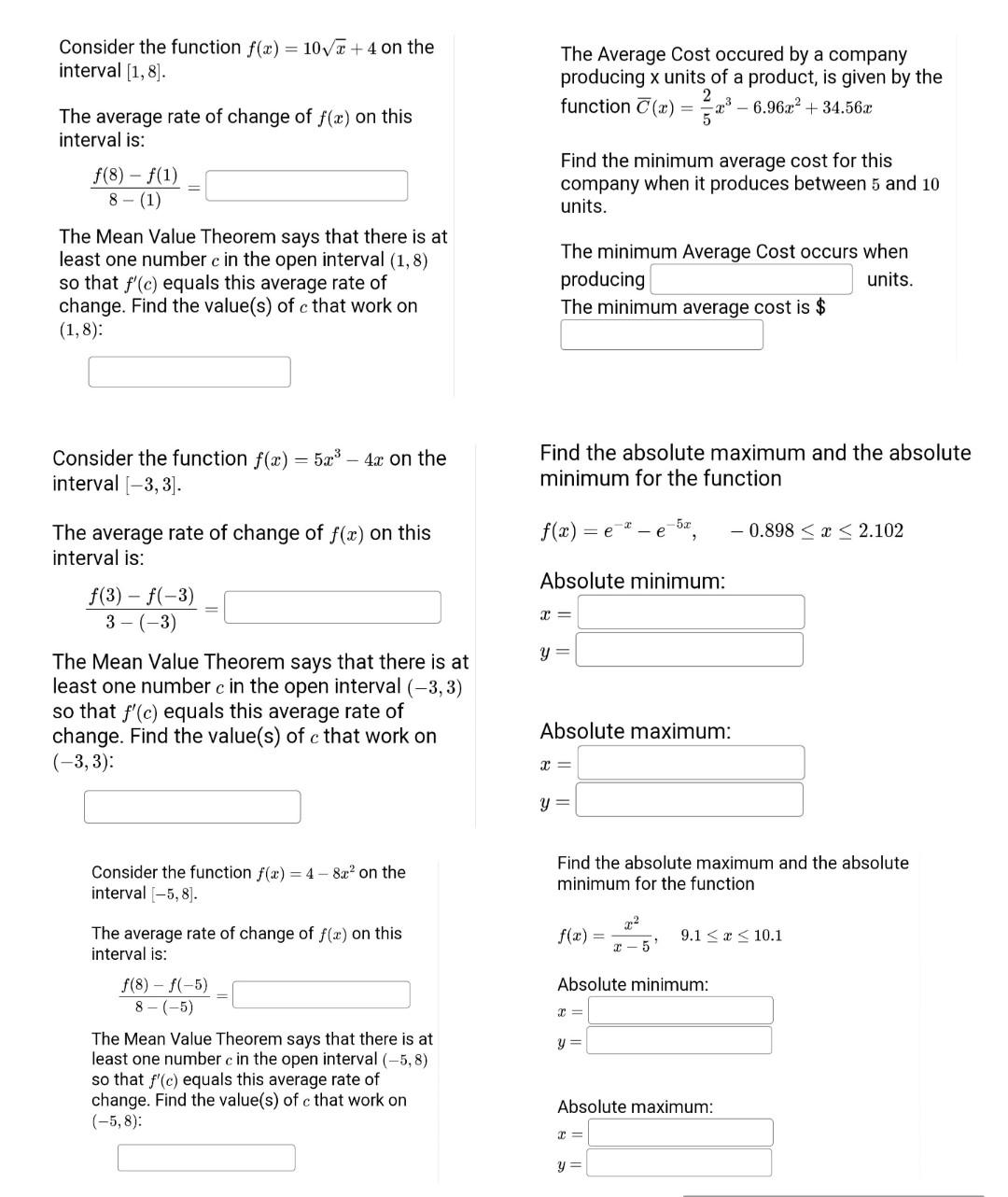 Solved Consider the function \\( f(x)=10 \\sqrt{x}+4 \\) on | Chegg.com