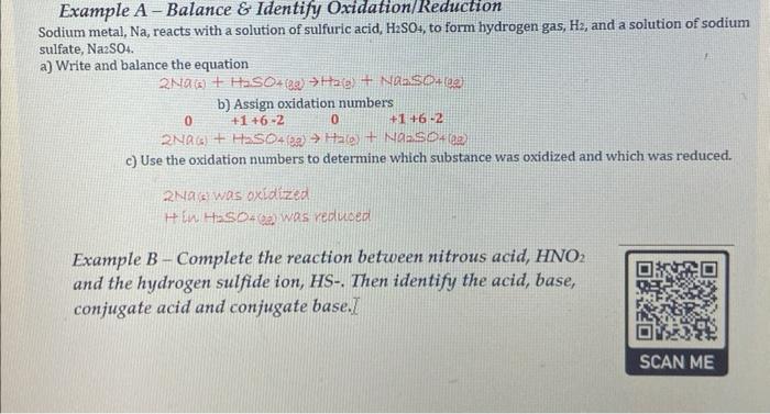 Solved Example A - Balance E Identify Oxidation/Reduction | Chegg.com