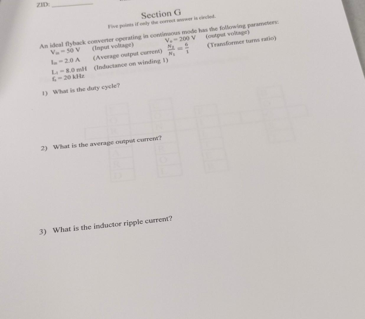 Solved ZID:Section GFive points if only the correct answer | Chegg.com