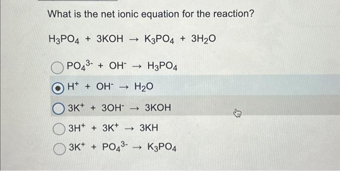 Solved What is the net ionic equation for the reaction? | Chegg.com