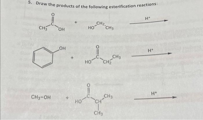 Solved 5. Draw the products of the following esterification | Chegg.com