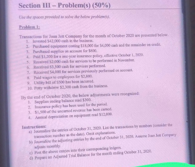 Solved Section III - ﻿Problem(s) (50%)Use the spaces | Chegg.com