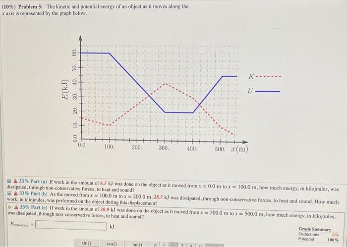 Solved (10\%) Problem 5: The kinetic and potential energy of | Chegg.com