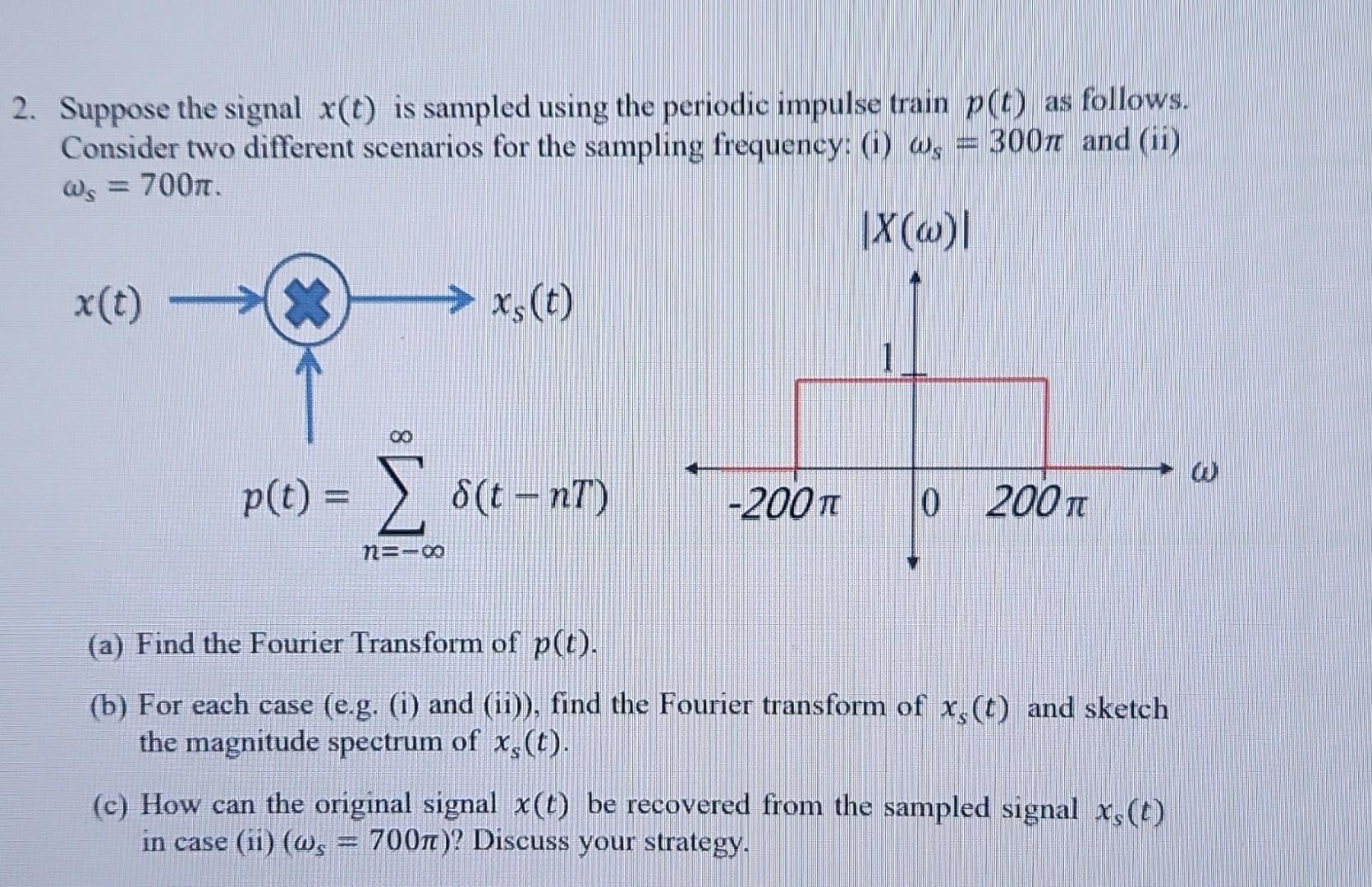 Solved Suppose the signal x(t) is sampled using the periodic | Chegg.com