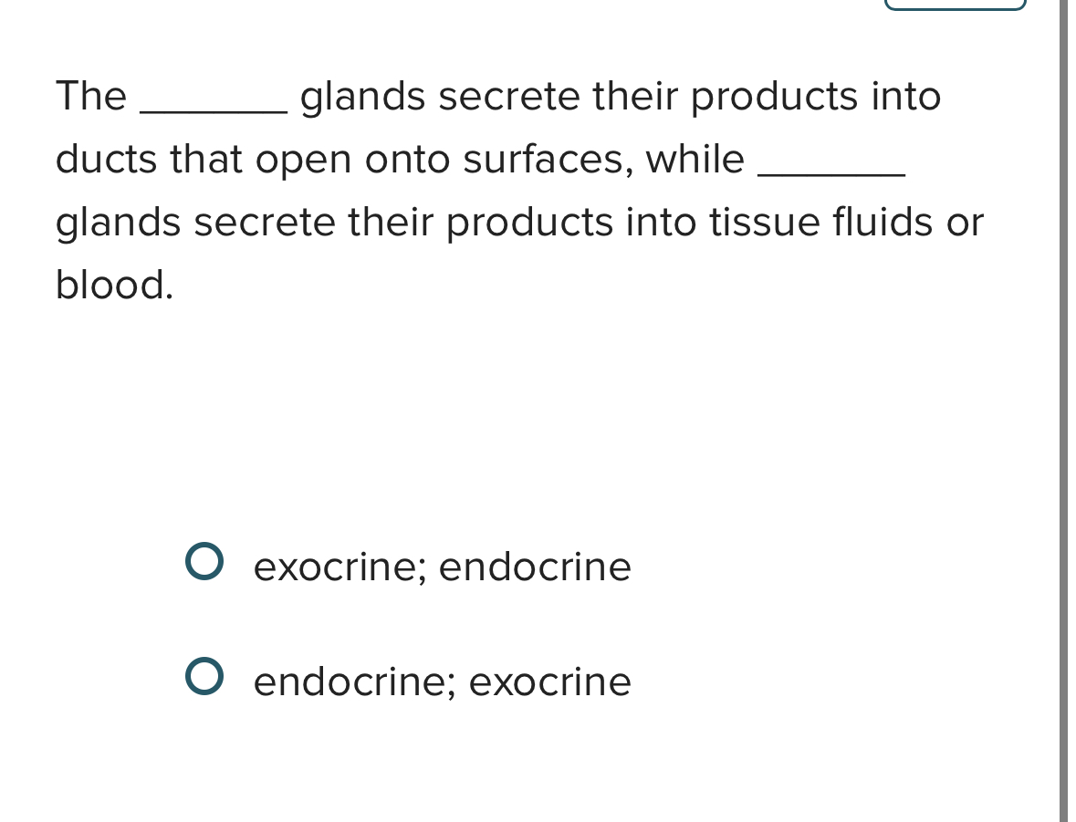 Solved The glands secrete their products into ducts that | Chegg.com