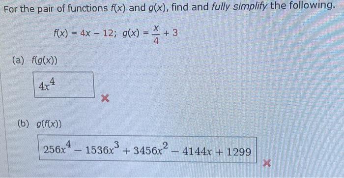 Solved For the pair of functions f(x) and g(x), find and | Chegg.com