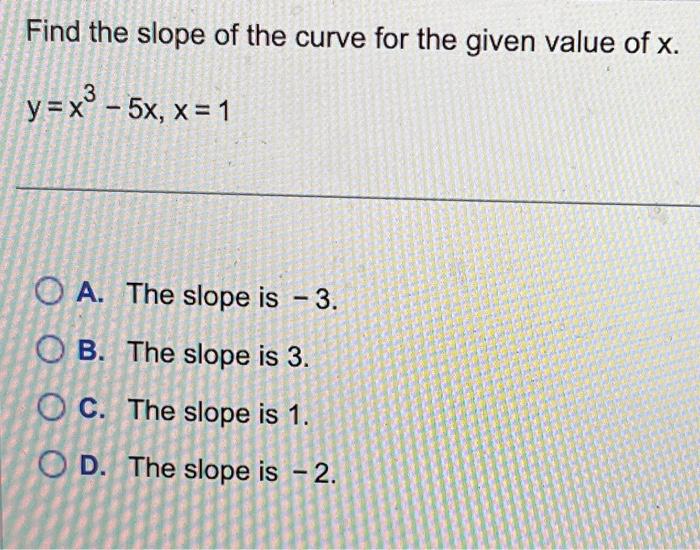 Solved Find the slope of the curve for the given value of x. | Chegg.com