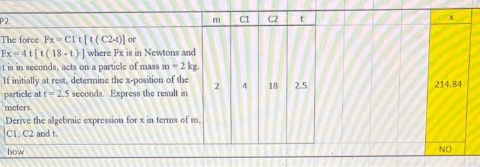 Solved The force Fx=Clt[t(C2−t)] or Fx=4t[t(18−t)] where Fx | Chegg.com