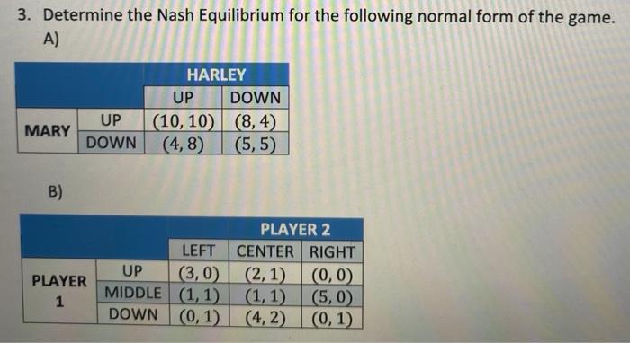 Solved 3. Determine the Nash Equilibrium for the following | Chegg.com
