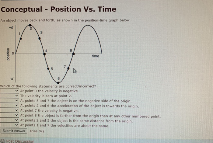 Solved Conceptual - Position Vs. Time An object moves back | Chegg.com