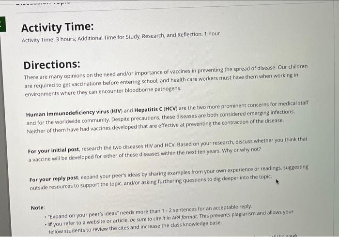 Solved Activity Time: Activity Time: 3 hours; Additional | Chegg.com