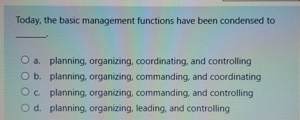 Solved Today, the basic management functions have been | Chegg.com