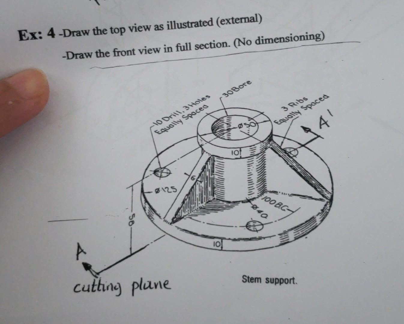 Solved Ex: 4-Draw the top view as illustrated (external) | Chegg.com