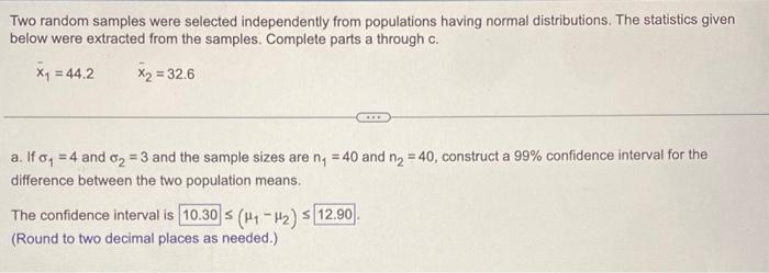 Solved Two random samples were selected independently from | Chegg.com