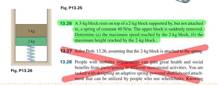Solved Fig. P13.25 3 kg 2 kg 13.26 A 3-kg block rests on top | Chegg.com