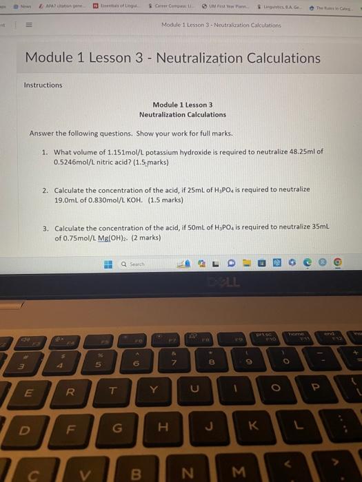 Solved Module 1 Lesson 3 - Neutralization Calculations | Chegg.com