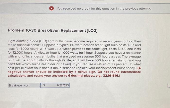 Solved Problem 10-30 Break-Even Replacement [LO2] Light | Chegg.com