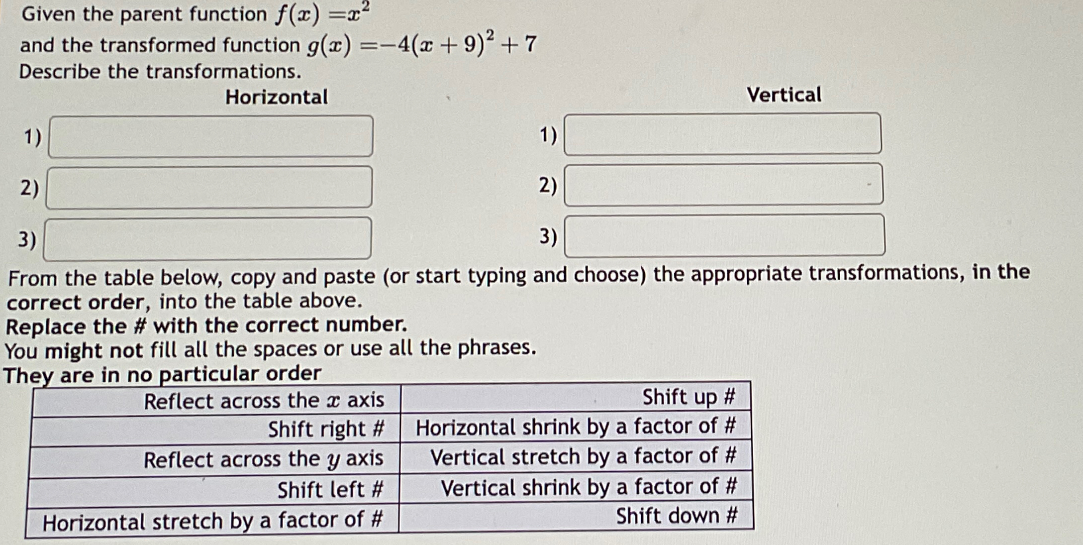 Solved Given the parent function f(x)=x2 ﻿and the | Chegg.com