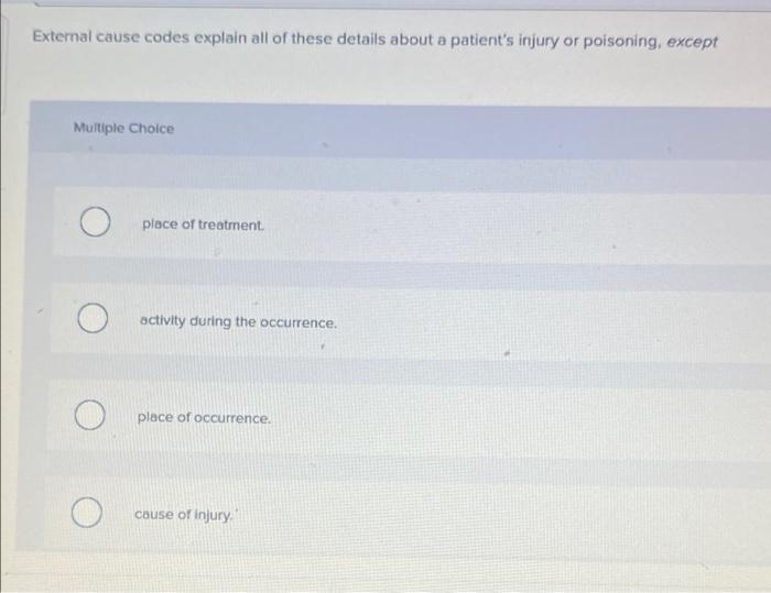 Solved External cause codes explain all of these details | Chegg.com