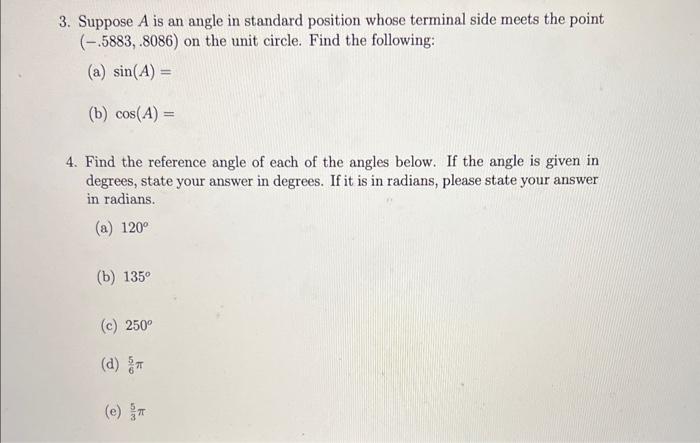 Solved 3. Suppose A is an angle in standard position whose | Chegg.com