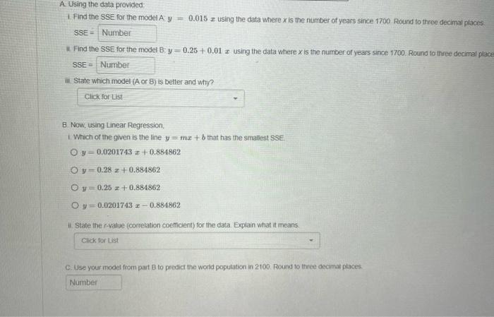 Solved Consider the data for the world population (in | Chegg.com