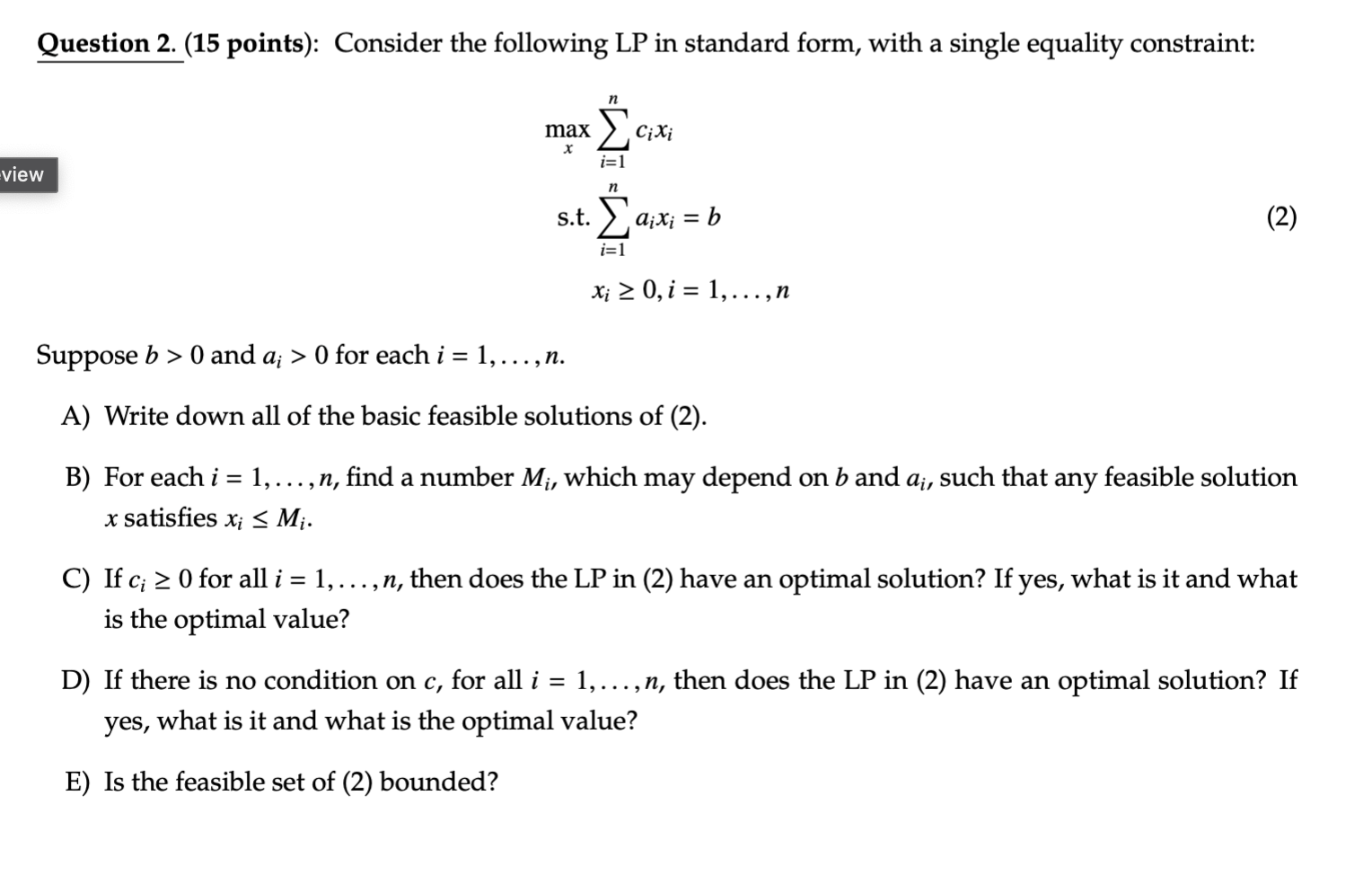 Solved Question 2. (15 points): Consider the following LP | Chegg.com Solved Question 2. (15 points): Consider the following LP | Chegg.com