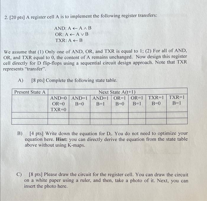 2. [20 pts) A register cell A is to implement the | Chegg.com