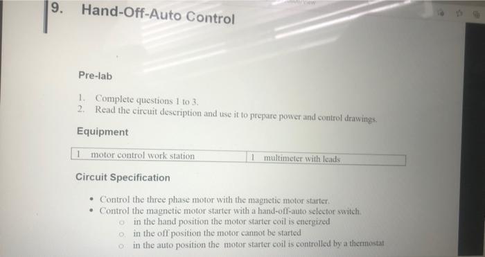 Solved Hand - off Auto controlA basic drawing of how the | Chegg.com