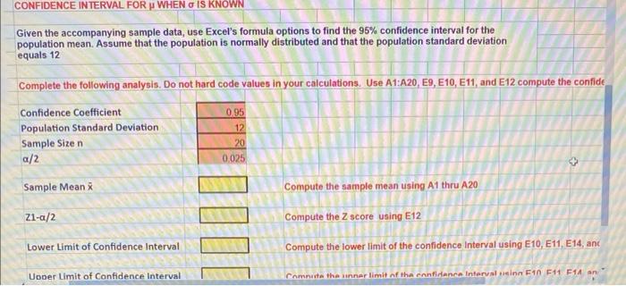 Solved Given the accompanying sample data, use Excel's | Chegg.com